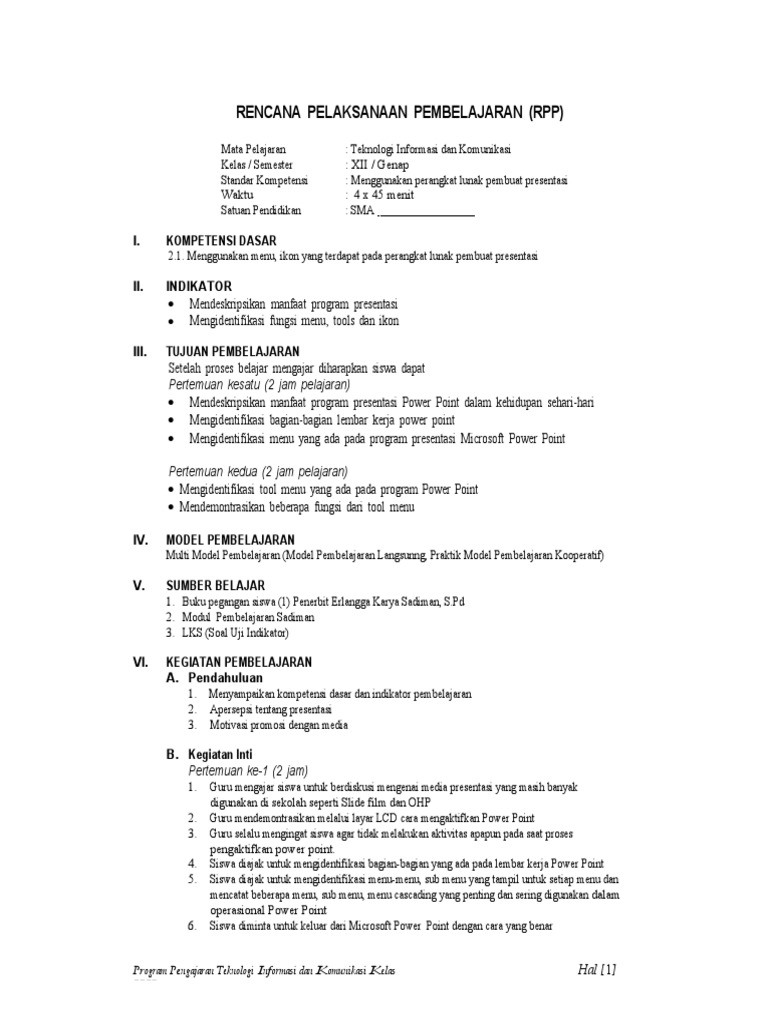 RPP Pembelajaran PowerPoint Kelas XII | PDF | Komputer