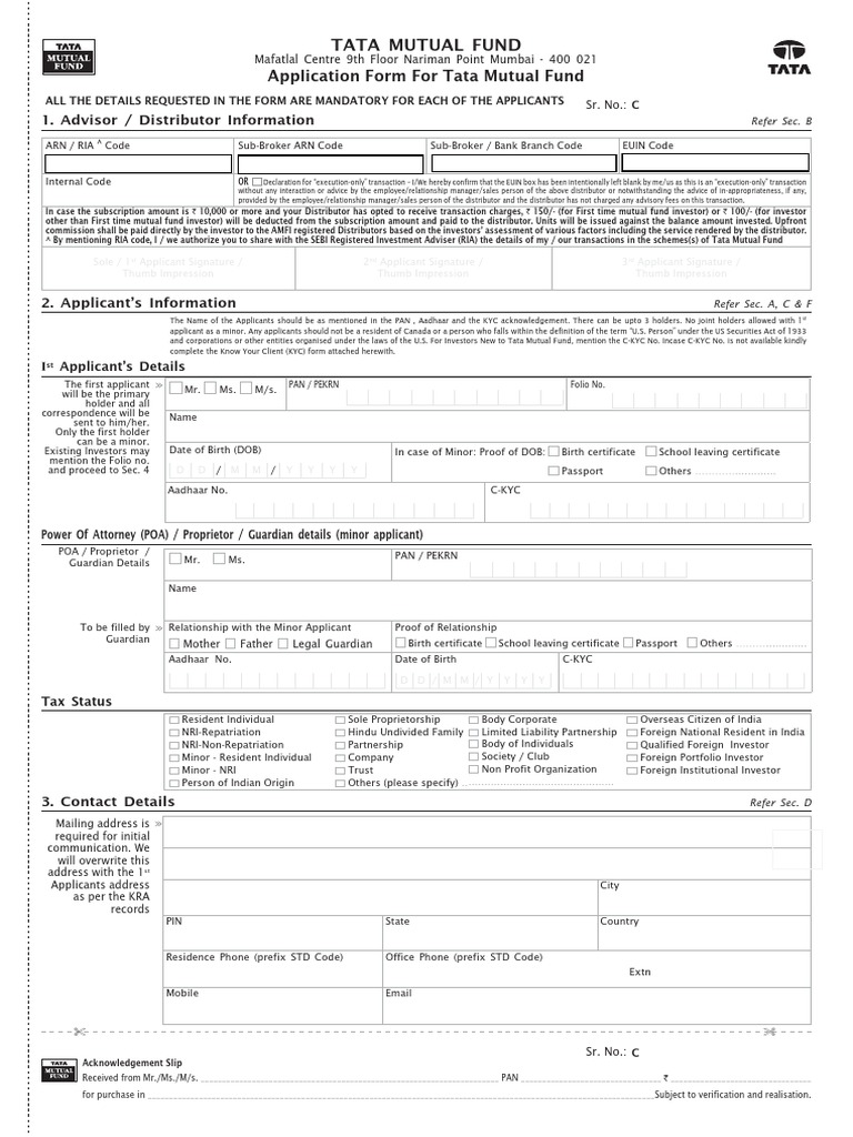 Tata Mutual Fund Application Acknowledgement | PDF | Cheque | Debit Card
