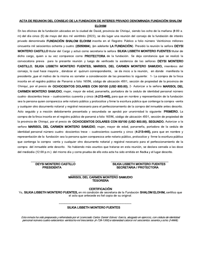 Acta de Aprobacion de Compra Fundacion Shalom Elohim | PDF | Derecho Civil (Common Law)