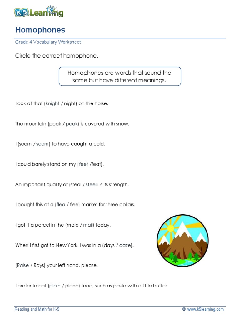 Grade 4 Homophones | PDF | Language Arts & Discipline