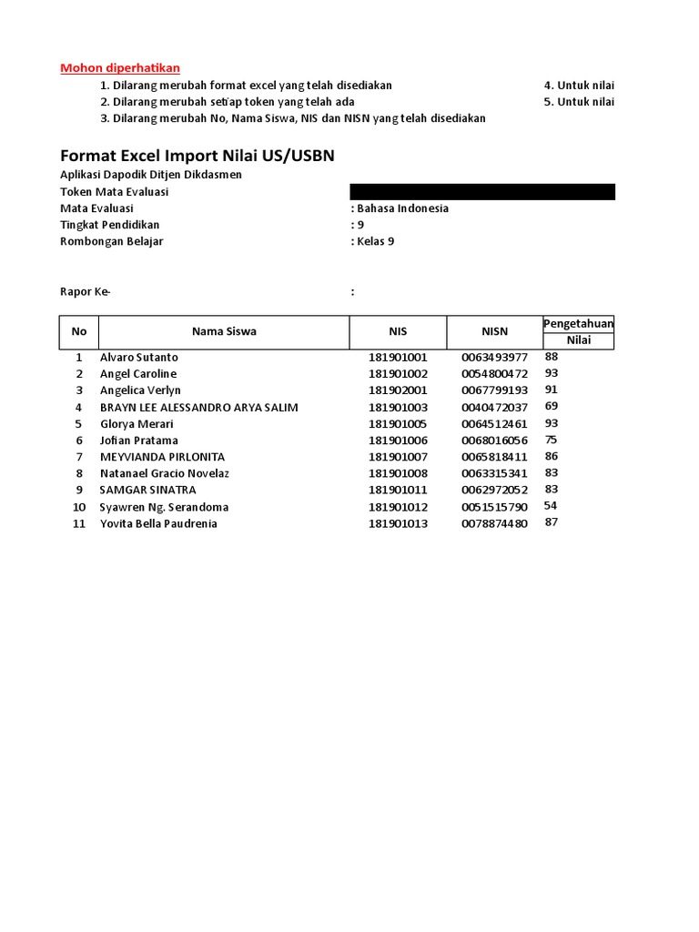 Panduan Format Excel Nilai Siswa | PDF