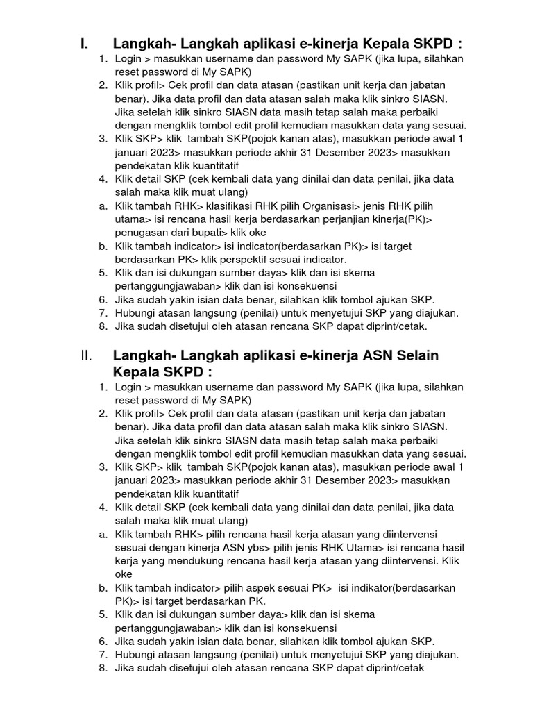 Langkah-Langkah Penyusunan SKP Melalui Aplikasi E-Kinerja | PDF