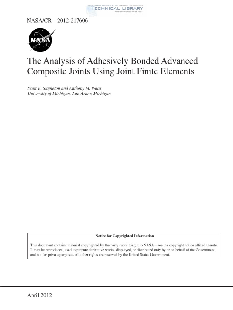 NASA-CR-2012-217606 Analysis of Adhesively Bonded Advanced Composite ...