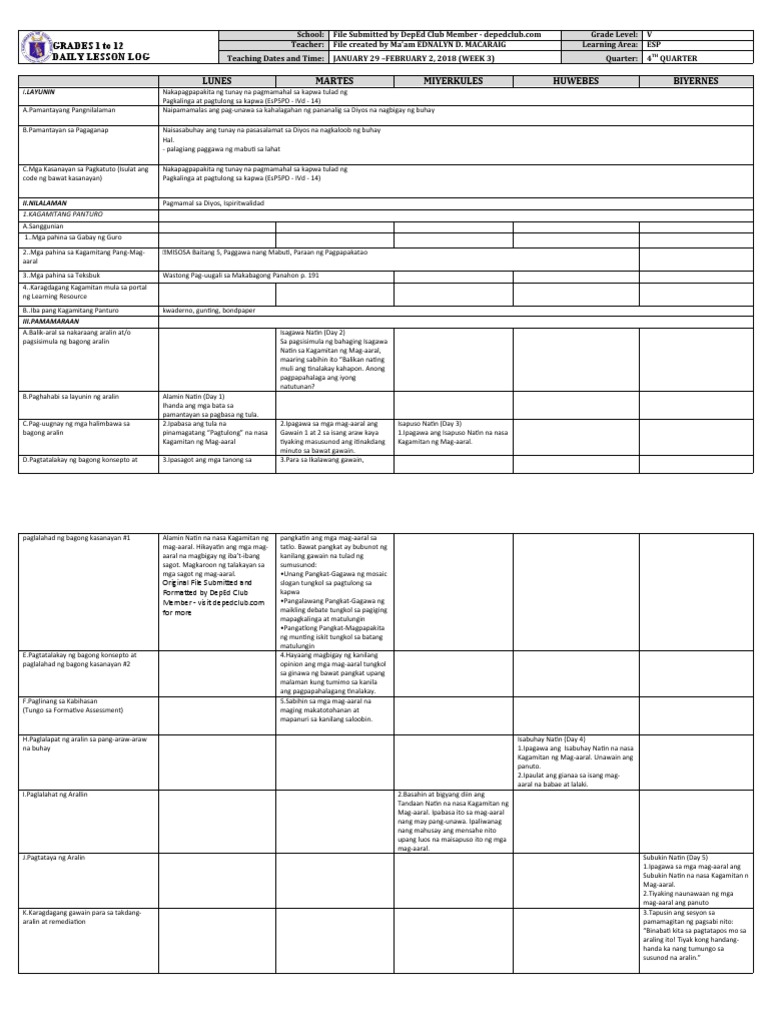 DLL - Esp 5 - Q4 - W3 | PDF
