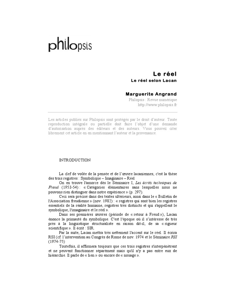 Reel Lacan Angrand | PDF | Inconscient | Jacques Lacan