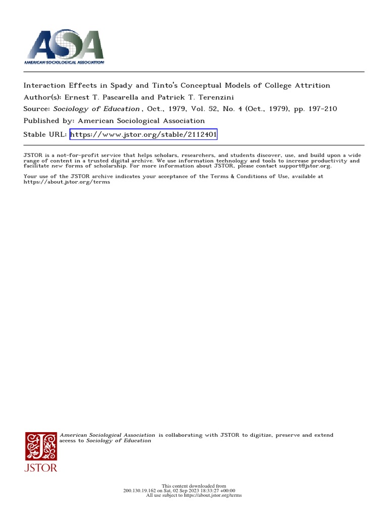 Interaction Effects in Spady and Tinto's Conceptual Models of College ...