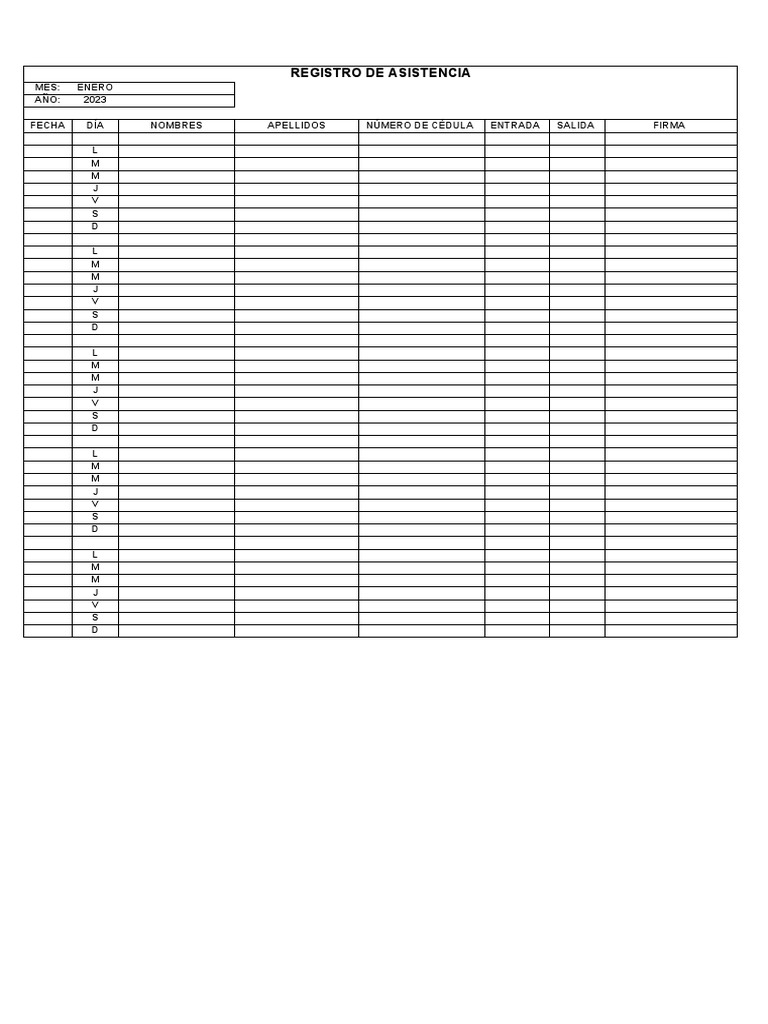 Modelo de Registro de Asistencia | PDF