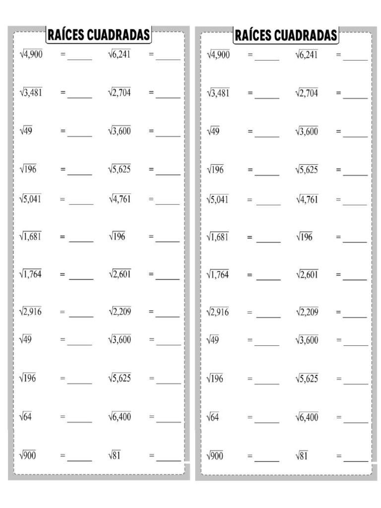 Ejercicios Raiz Cuadrada | PDF