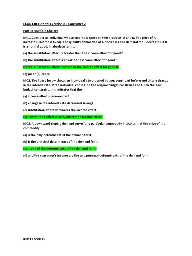 ECON130 Tutorial Exercise 03 | PDF