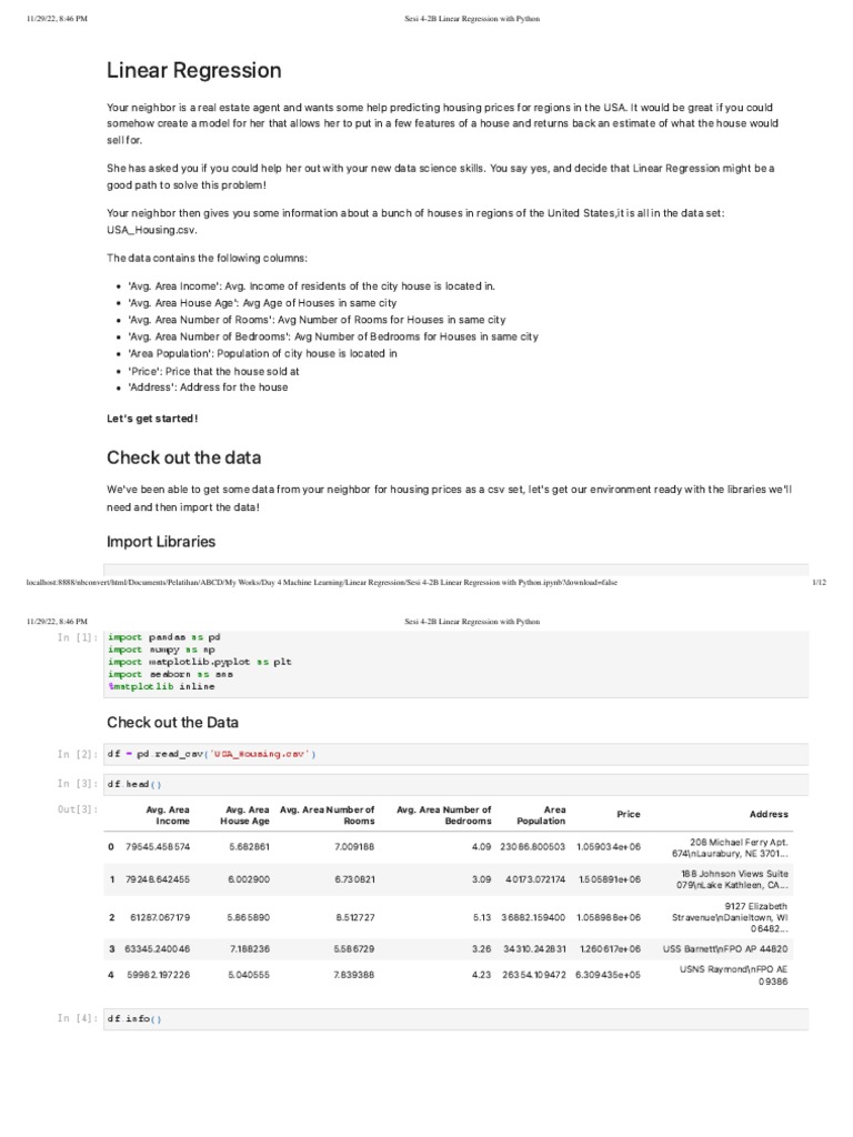 Sesi 4 2b Linear Regression With Python Jupyter Notebook Pdf Mean