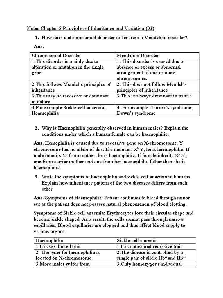 Cls 12 Notes Chapter 5 Part 3 | PDF | Haemophilia | Dominance (Genetics)