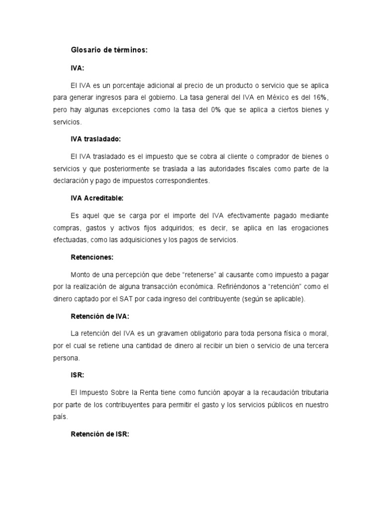 Glosario de Términos | PDF | Impuestos | Impuesto al valor agregado