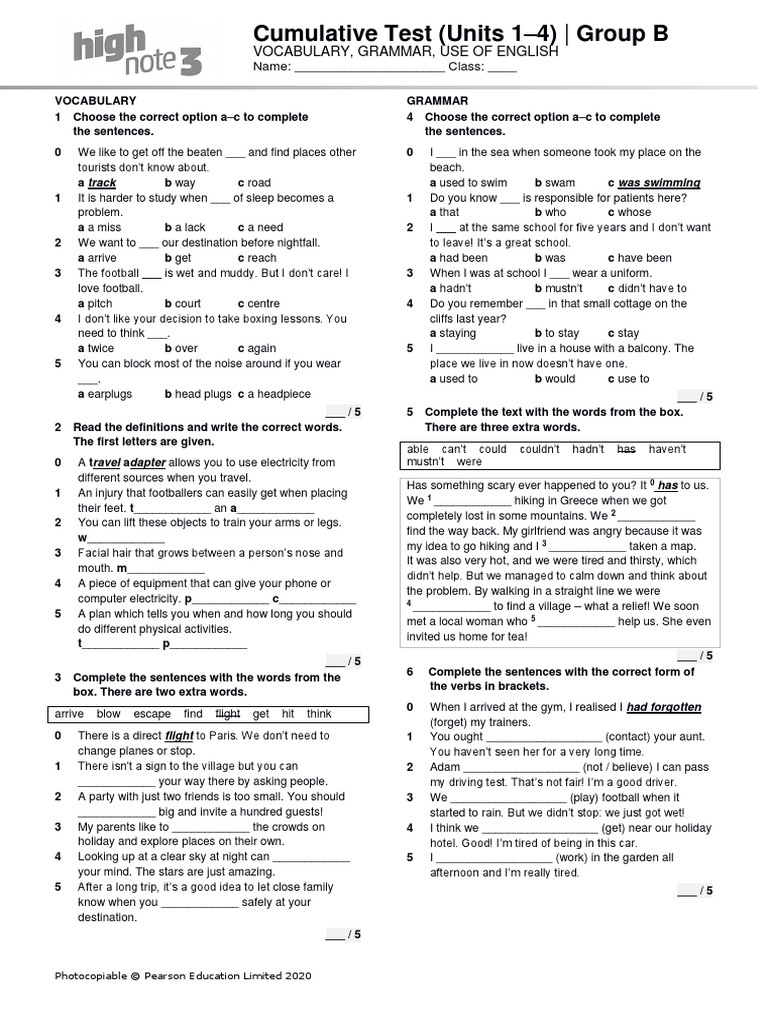 HighNote3 Cumulative Test Units01 04 GroupB | PDF | Language Arts ...