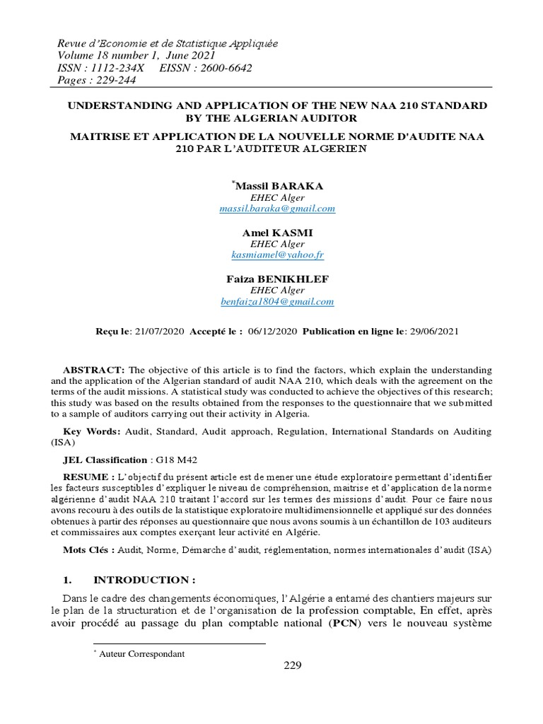Application de la norme NAA 210 en Algérie | PDF | Finance et gestion monétaire