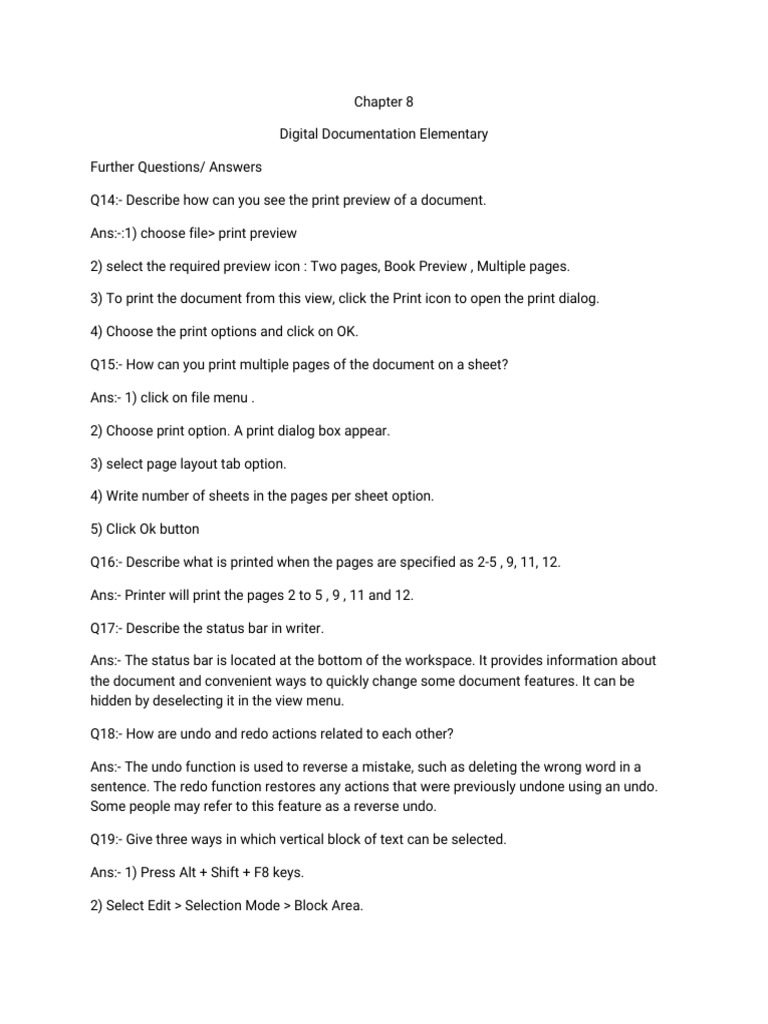 Class 9th Further Questions AnswersChapter 8 Digital Documentation Elementary | PDF