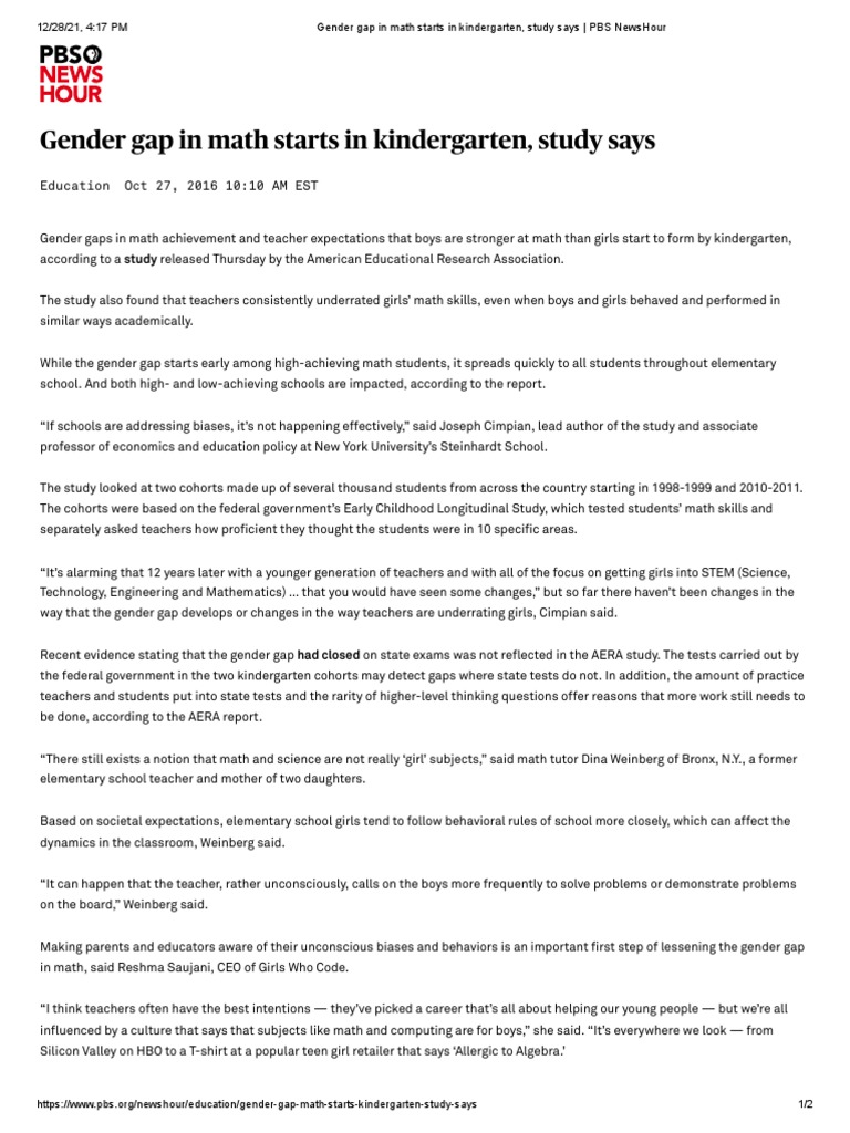 Gender Gap in Math Starts in Kindergarten | PDF | Mathematics | Gender