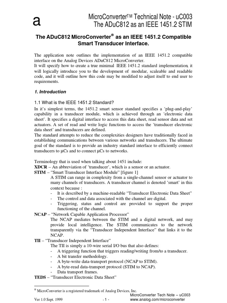 Microconverter Technical Note - Uc003 The Aduc812 As An Ieee 1451.2 Stim | PDF | Flash Memory ...