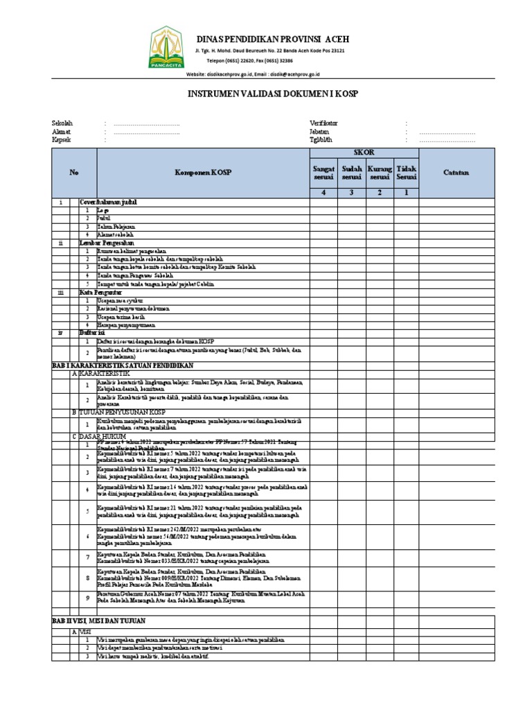 Instrumen Validasi-Verifikasi KOSP TP 2023-2024 | PDF