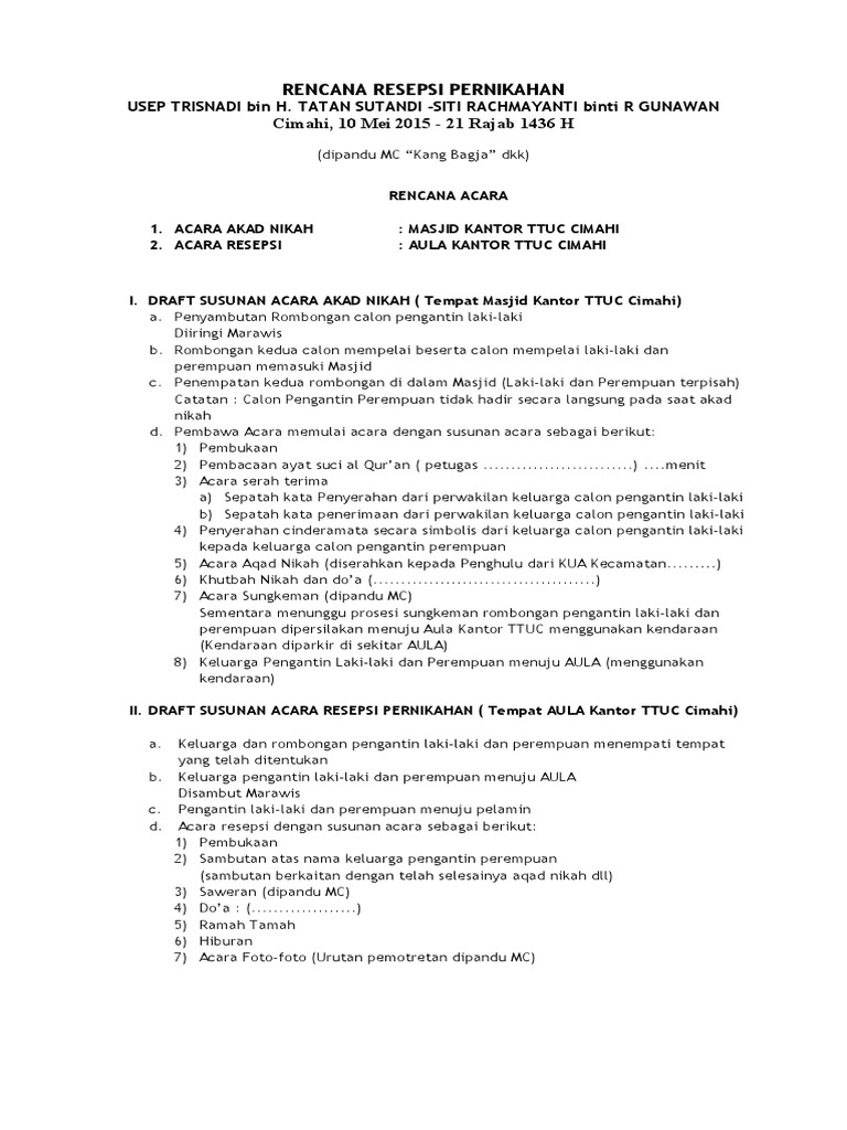 Susunan Acara Resepsi Pernikahan | PDF