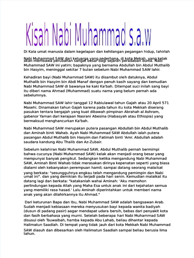 PDF Kisah Kelahiran Nabi Muhammad Saw - Compress | PDF