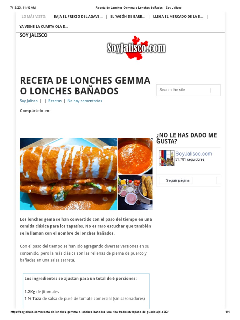 Receta de Lonches Gemma o Lonches Bañados - Soy Jalisco | PDF | Salsa ...