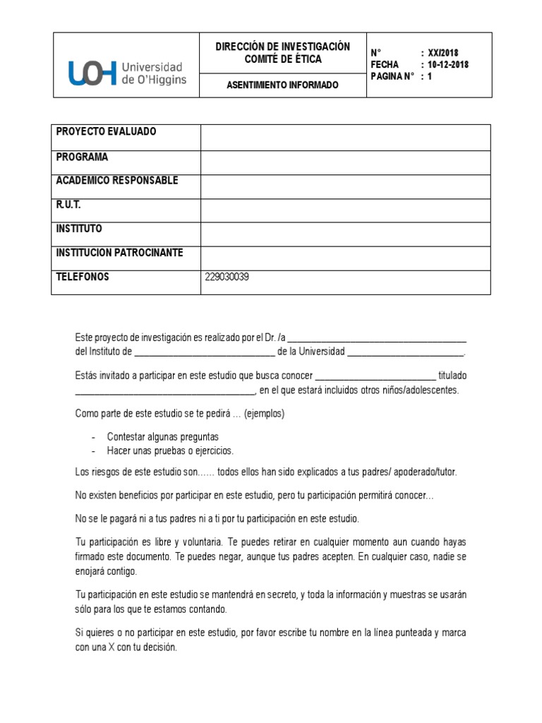 Ejemplo 2 Asentimiento Informado Uoh | PDF