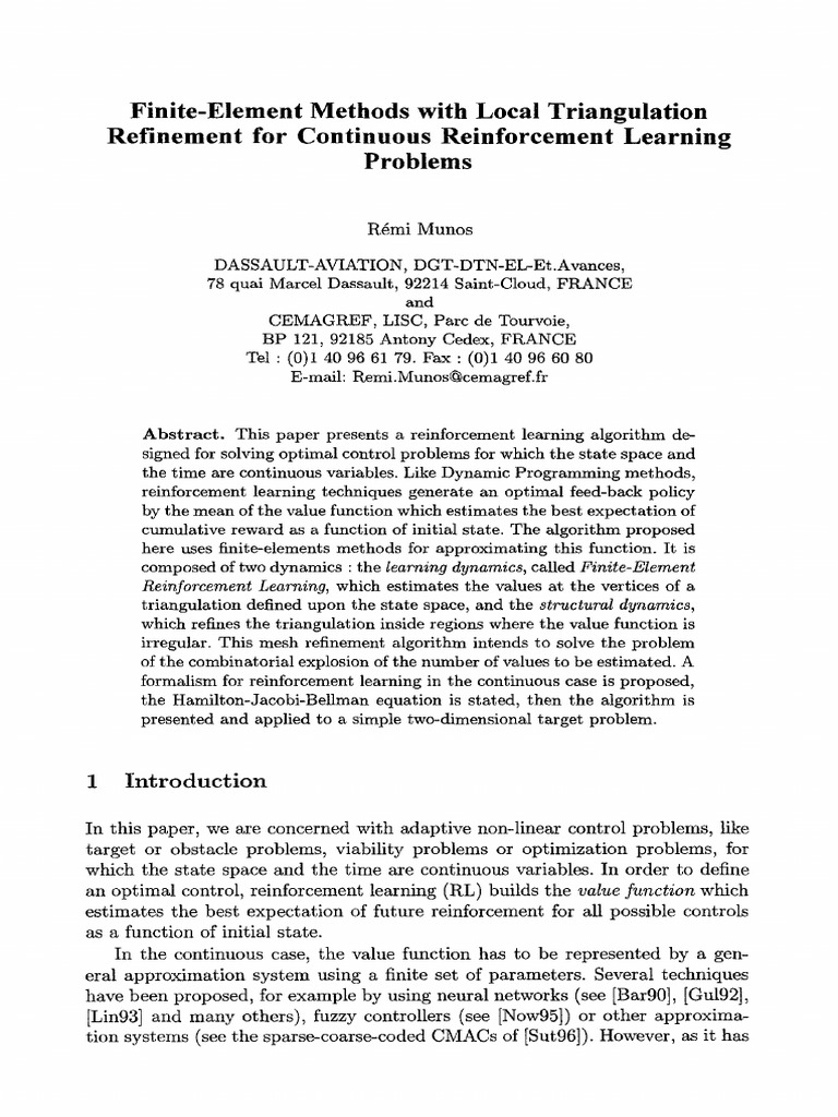Finite-Element Methods With Local Triangulation R e F I N e M e N T For Continuous Reinforcement ...
