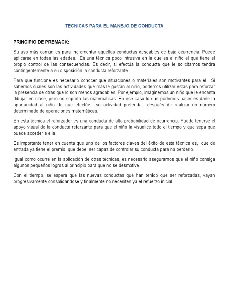 Técnicas para El Manejo de Conducta | PDF | Comportamiento