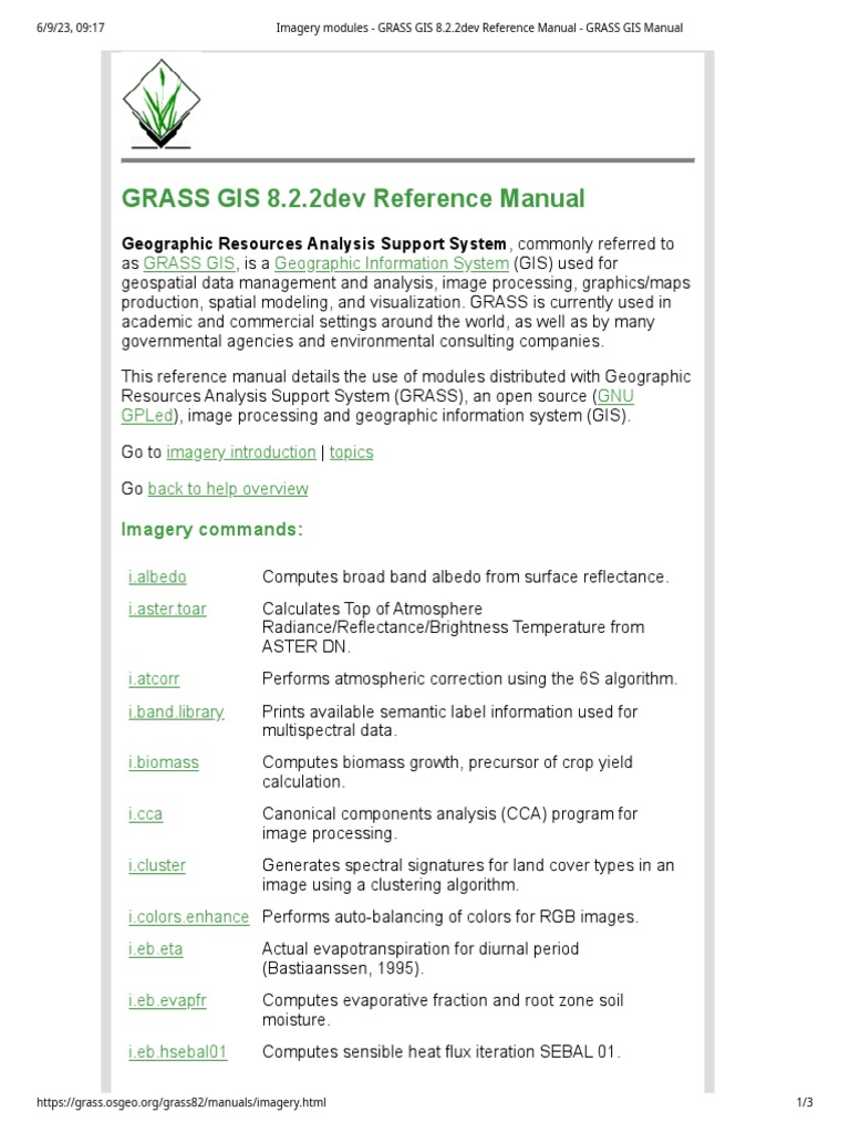 Imagery Modules Grass Gis 822dev Reference Manual Grass Gis Manual Pdf Geographic 