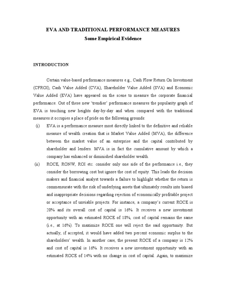 Eva and Traditional Performance Measures | PDF | Cost Of Capital ...