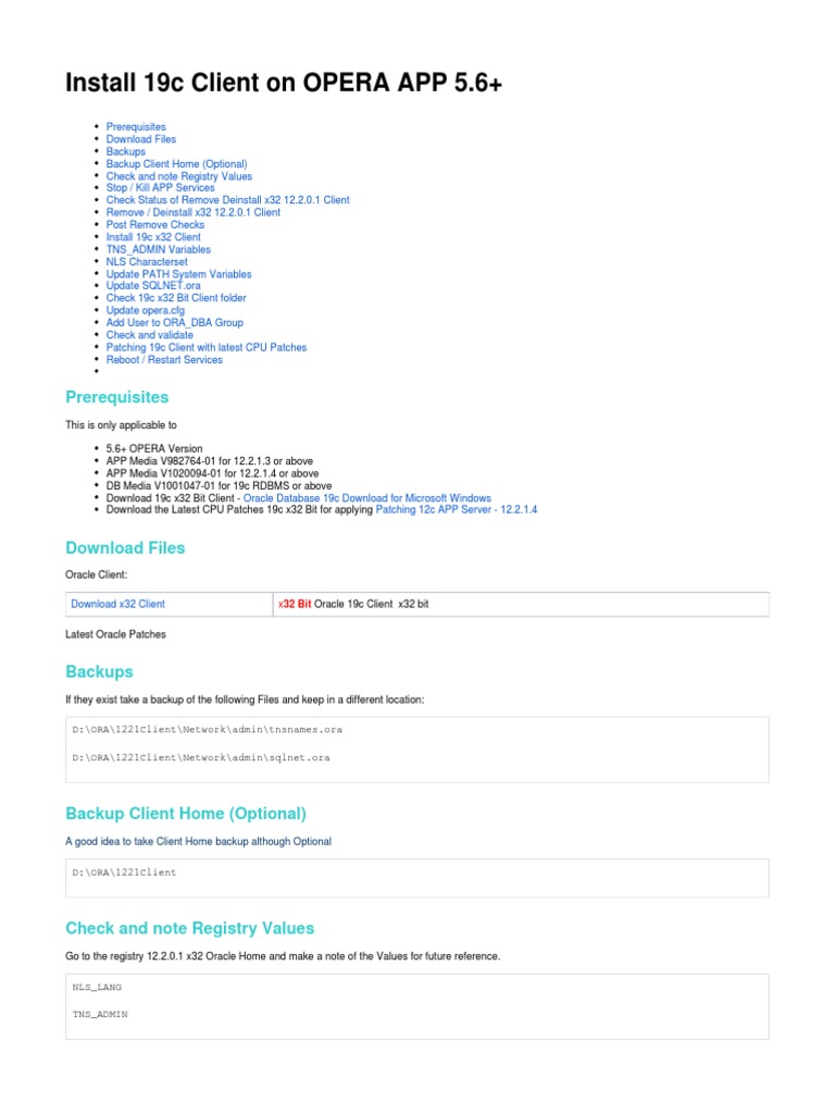 Install 19c Client On OPERA APP 5.6+ | PDF | Windows Registry ...