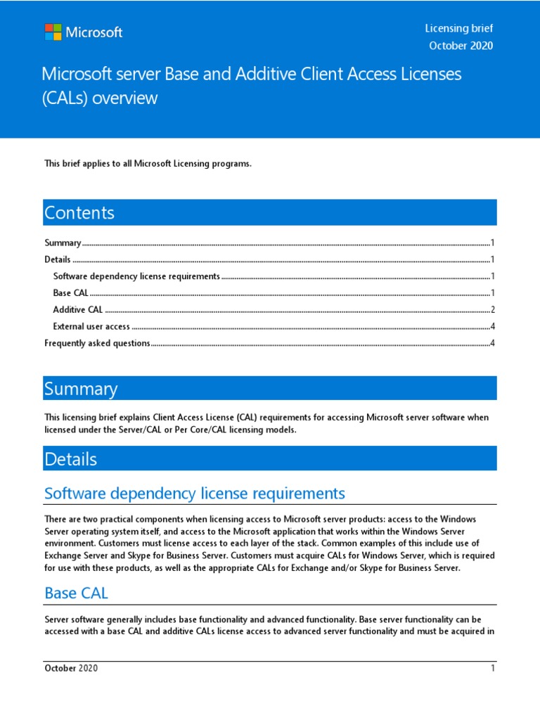 CALs Guide | PDF | Microsoft Exchange Server | Server (Computing)