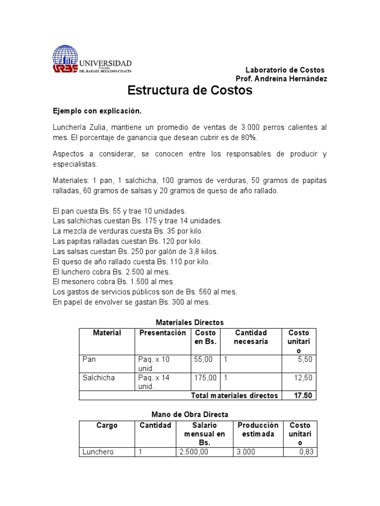 Estructura de Costos | PDF | Alimentos