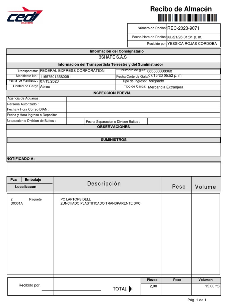 Recibos de Almacén (REC-2023-9071) | PDF