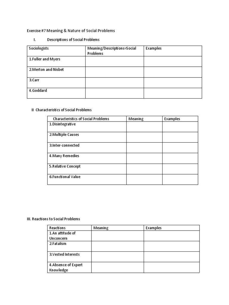 Exercise 7.meaning and Nature of Social Problems | PDF