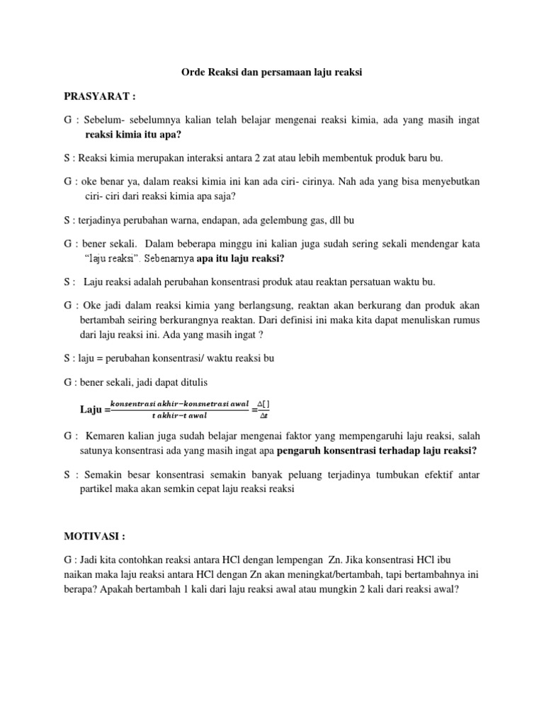 Orde Reaksi & Pers Laju RX (Sonia) | PDF | Metode & Bahan Ajar
