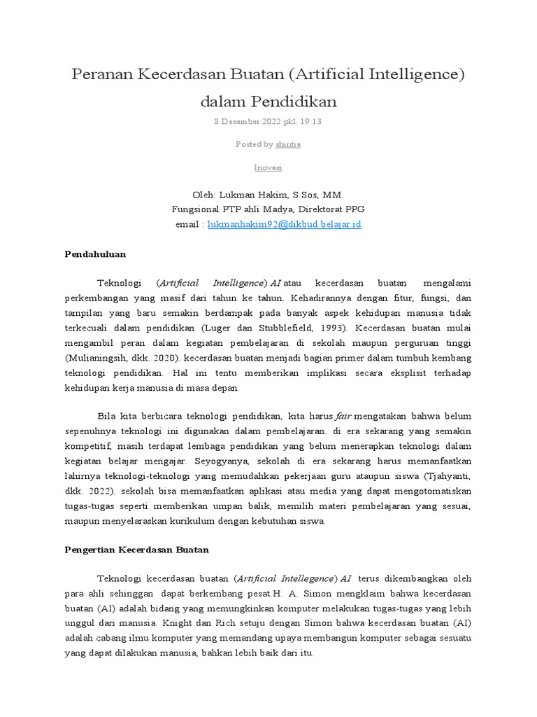 Peranan Kecerdasan Buatan | PDF