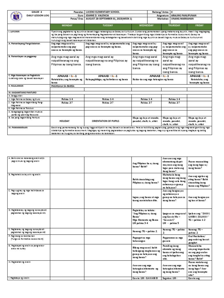 DLL Aralpan Quarter 1 Week 1-10 | PDF