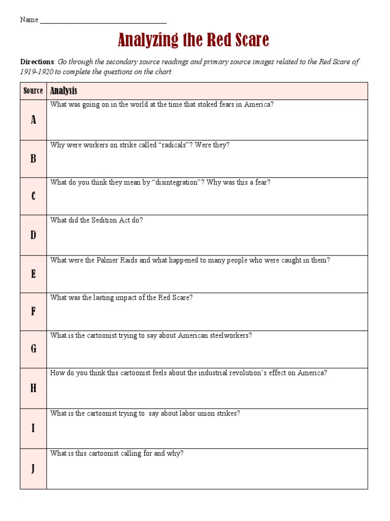 Analyzing the Red Scare Worksheet | PDF | Social Science | Travel