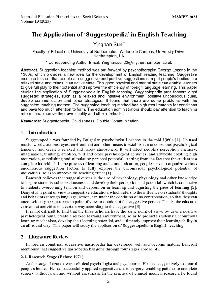 The Application of Suggestopedia in English Teac | PDF | Teachers ...
