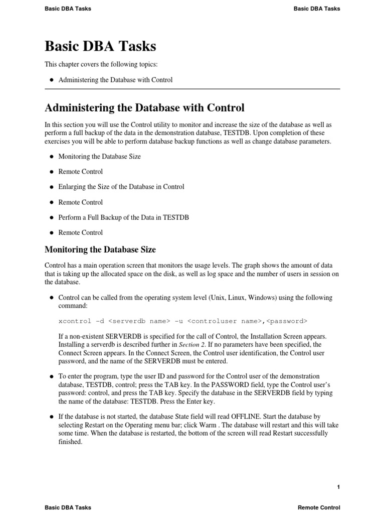 Basic DBA Tasks | PDF | Backup | Databases