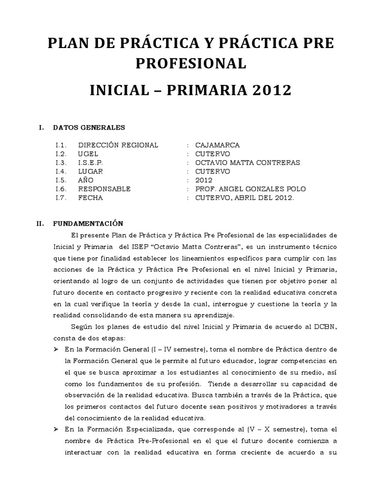 Plan de Practica | PDF | Maestros | Evaluación