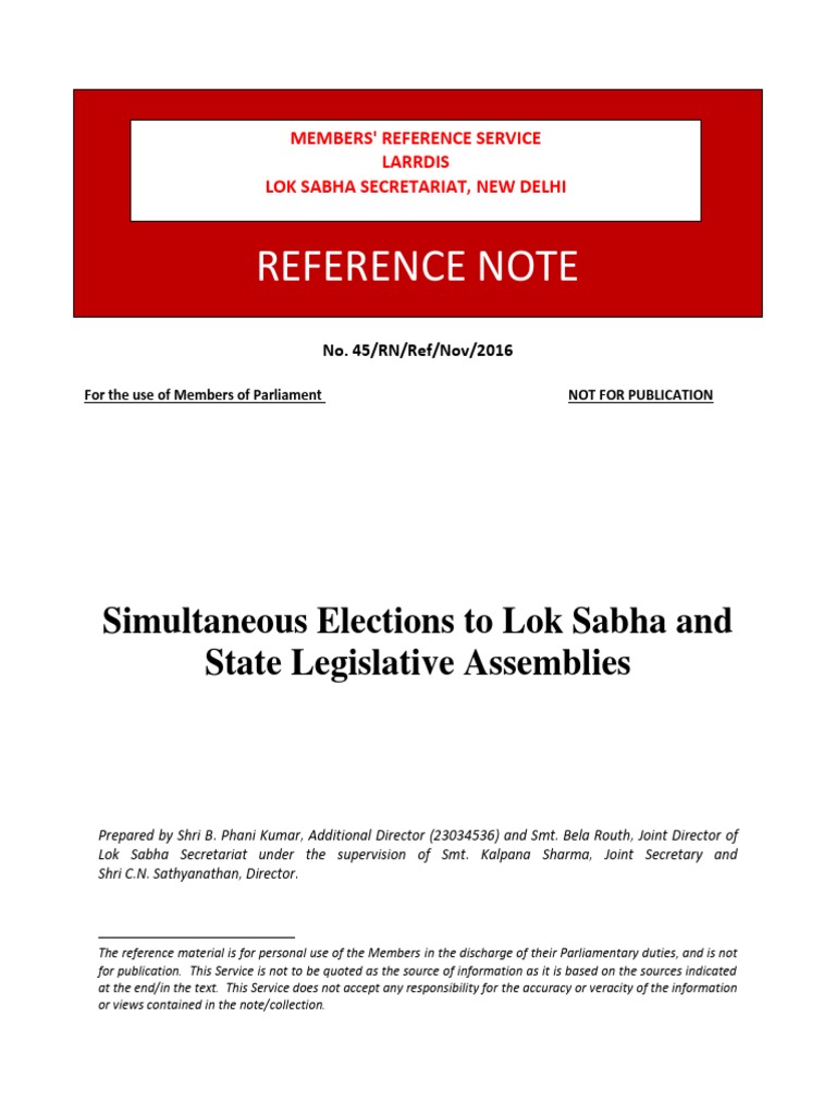 Simultaneous Election To Lok Sabha and State Legislative Assemblies ...