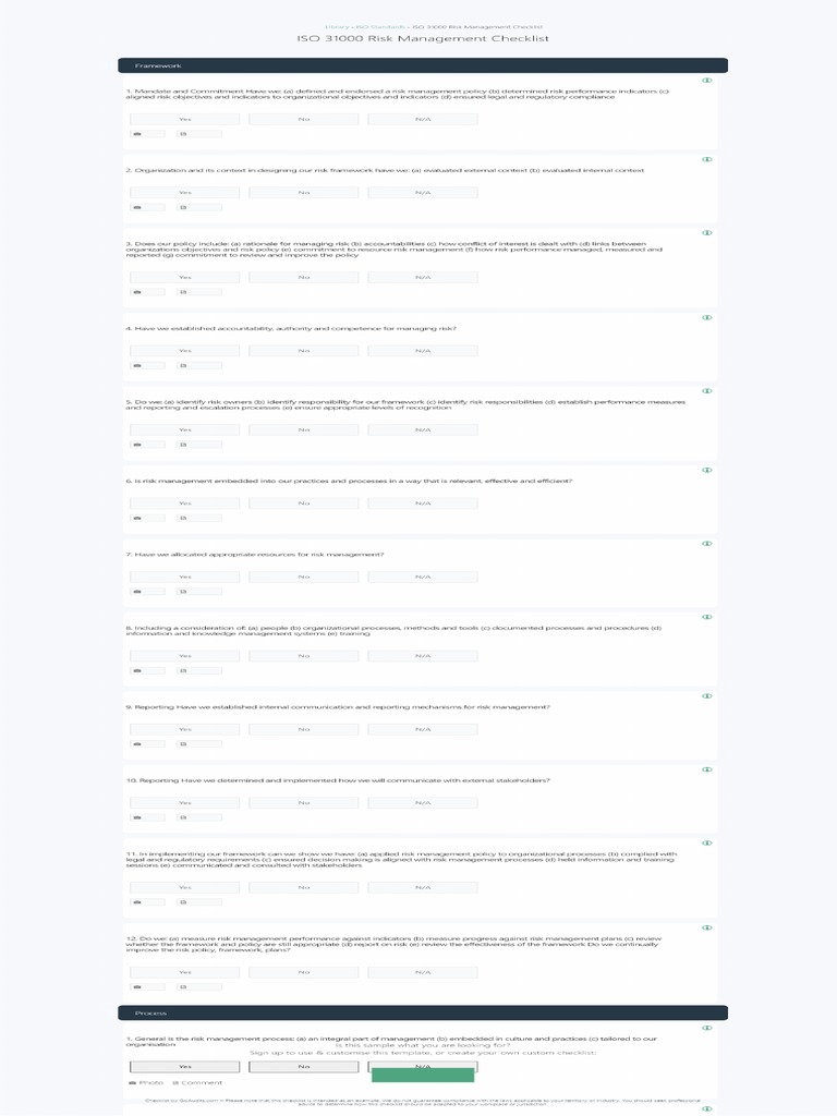 GoAudits - Iso 31000 Risk Management Checklist (Sample) | PDF