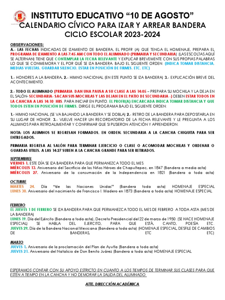 Calendario para Izar Bandera 2023-2024 | PDF