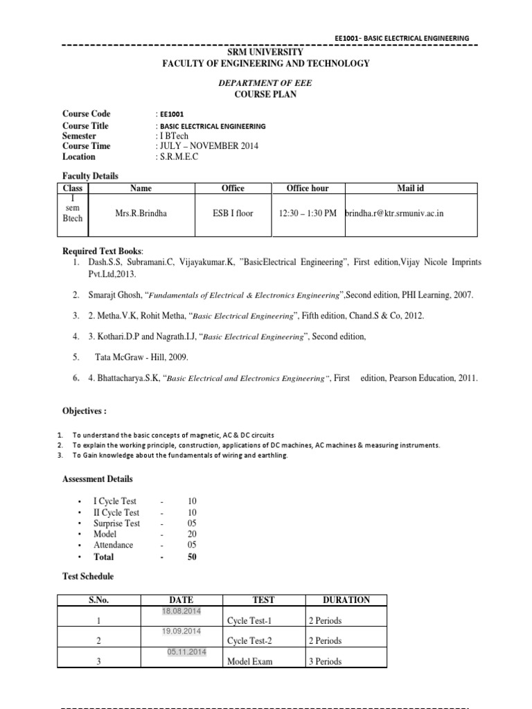 Ee1001 Basic Electrical Engineering | PDF | Electromagnetic Induction | Alternating Current