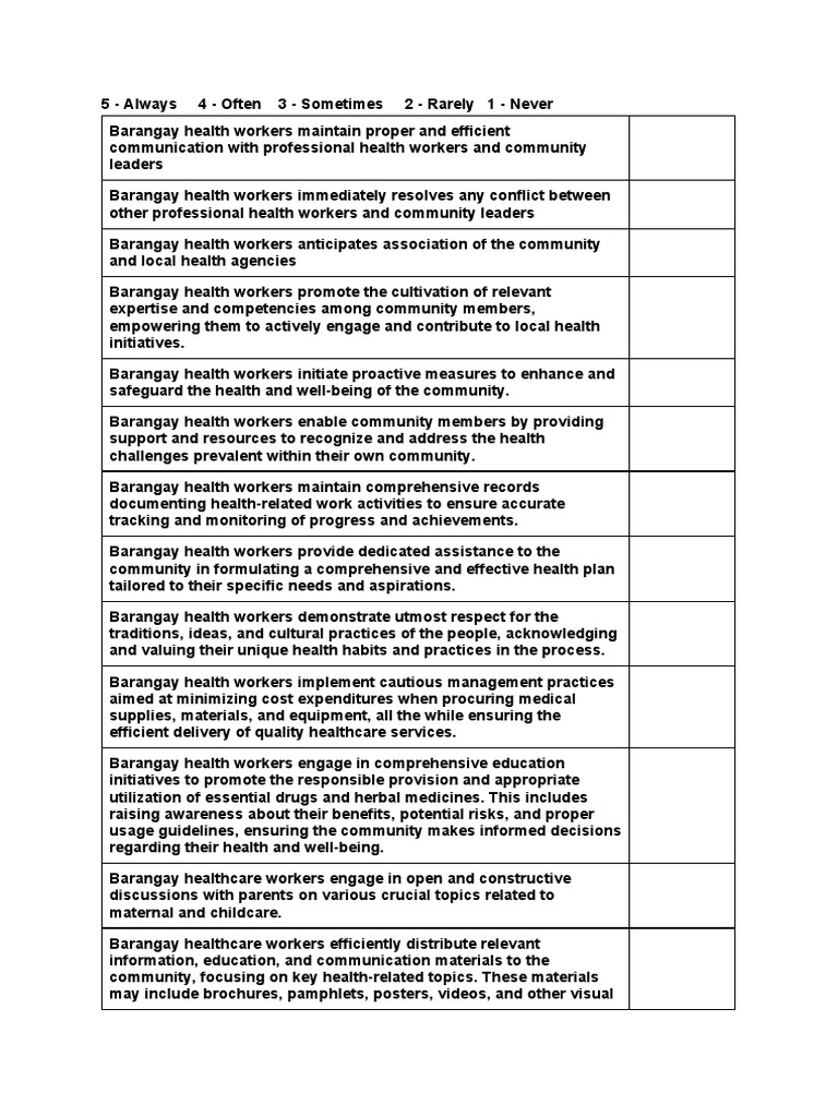 Questionnaire BHW | PDF | Health Professional | Health Care
