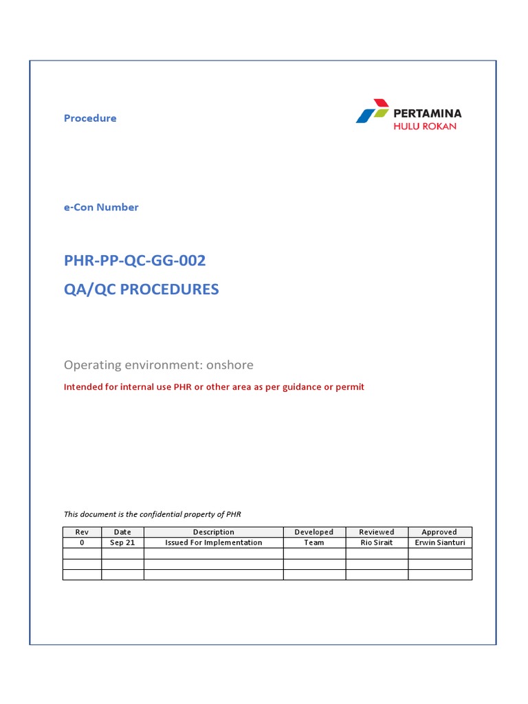 PHR-PP-QC-GG-002 QAQC Procedures | PDF | Quality Assurance | Specification (Technical Standard)