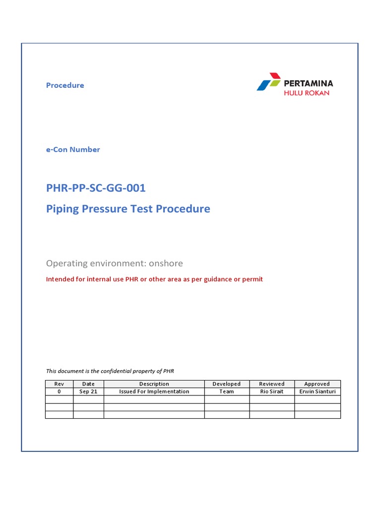 PHR PP SC GG 001 Piping Pressure Test Procedure | PDF | Leak | Pipe ...