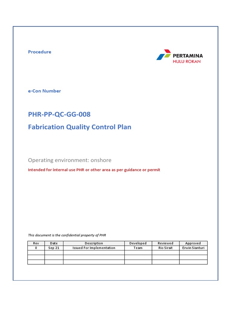Fabrication Quality Control Plan Overview | PDF | Specification ...